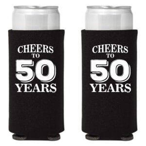 veracco cheers to 50 years fifth birthday gift fifty and fabulous party favors decorations slim can coolie holder (black, 12)