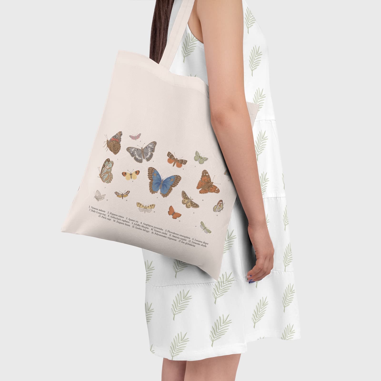 JOYMIN Aesthetic Canvas Tote Bag with Inner Zipper Pocket Reusable Grocery Bags Colorful Butterflies Printed Tote Bags Personalized Birthday Gifts for Women