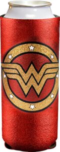 spoontiques - slim neoprene can cooler - slim beverage can cooler - keeps drinks colder longer - wonder woman slim can cooler (17160)