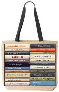 beegeetees banned books tote bag library vintage removed novel bag (black handle)