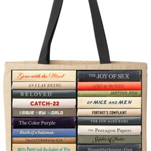 BeeGeeTees Banned Books Tote Bag Library Vintage Removed Novel Bag (Black Handle)