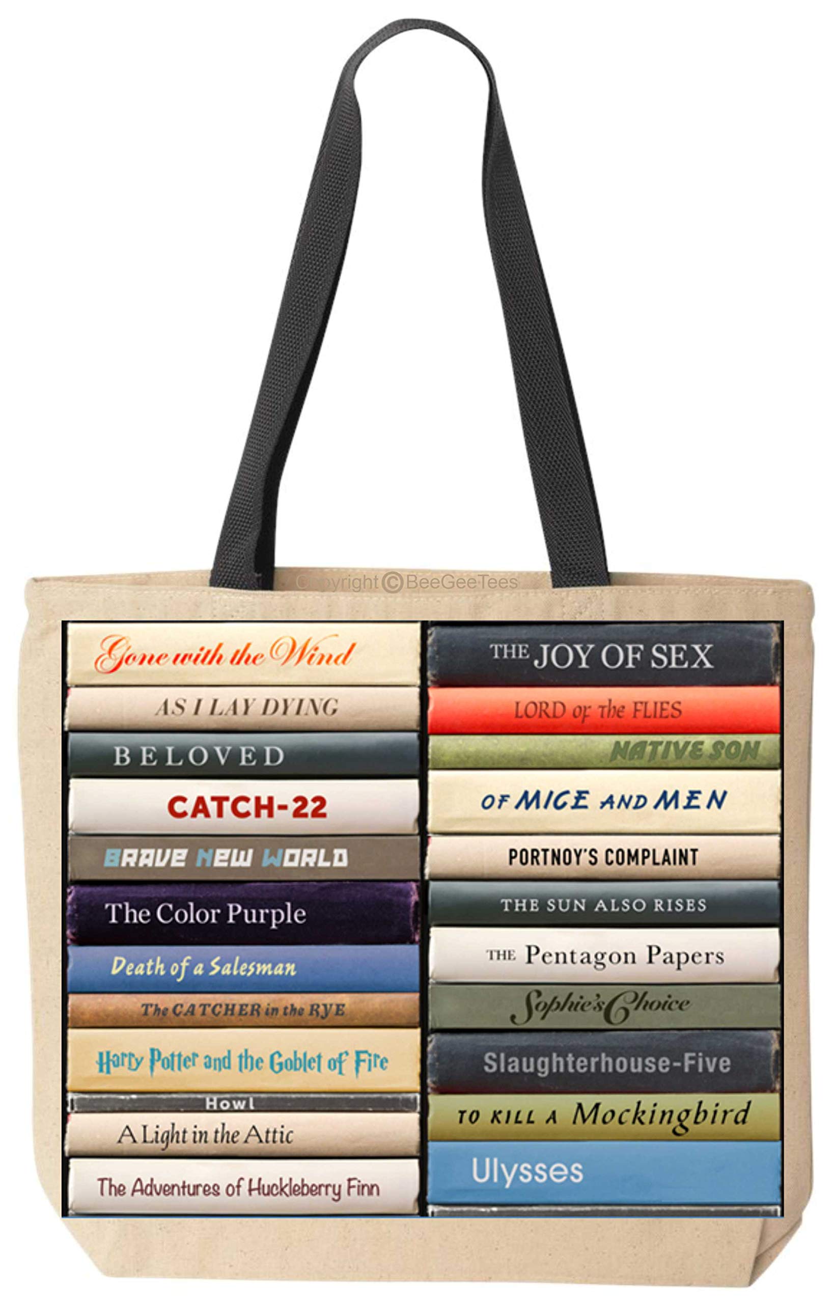 BeeGeeTees Banned Books Tote Bag Library Vintage Removed Novel Bag (Black Handle)