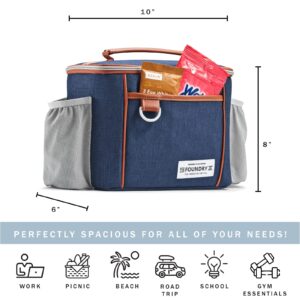 Fit & Fresh Foundry, Promenade Adult Insulated Lunch Bag with Side Pouches, Complete Lunch Kit Includes Matching Container, Navy