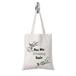 tsotmo bride to be gift all my wedding shit floral bride wedding day emergency kit tote bag (wedding shit tote)