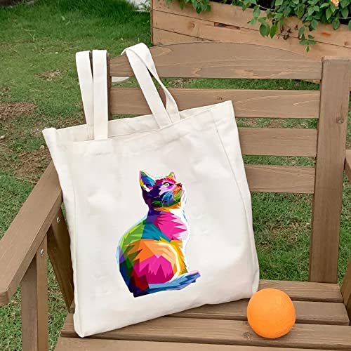 Canvas Tote Bag, Cute Cat Shopping Bag, Reusable Grocery Bag for Travel School Daily Shopping Outdoor, 13.78 X 15.75 Inch