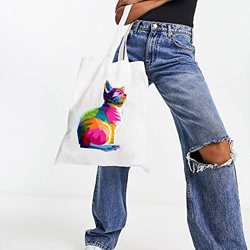 Canvas Tote Bag, Cute Cat Shopping Bag, Reusable Grocery Bag for Travel School Daily Shopping Outdoor, 13.78 X 15.75 Inch