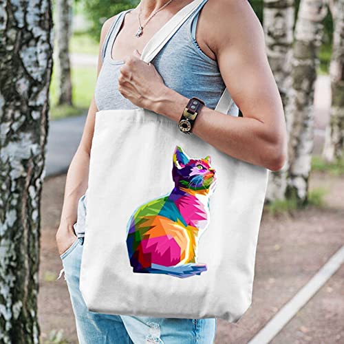 Canvas Tote Bag, Cute Cat Shopping Bag, Reusable Grocery Bag for Travel School Daily Shopping Outdoor, 13.78 X 15.75 Inch