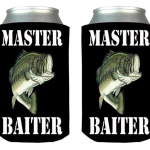 Funny Fishing Master Baiter Joke Collapsible Beer Can Bottle Beverage Cooler Sleeves 2 Pack