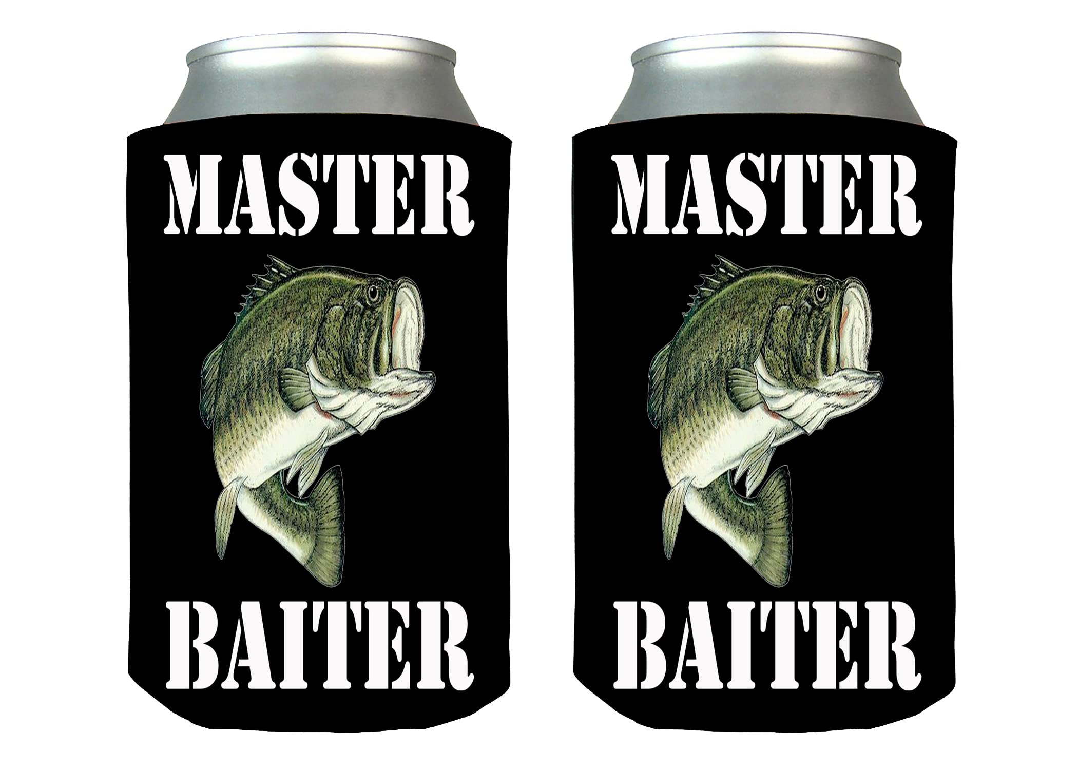 Funny Fishing Master Baiter Joke Collapsible Beer Can Bottle Beverage Cooler Sleeves 2 Pack