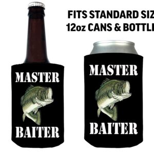 Funny Fishing Master Baiter Joke Collapsible Beer Can Bottle Beverage Cooler Sleeves 2 Pack