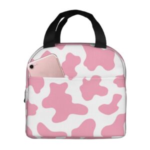 dadabuliu lunch bag pink cow print insulated lunch box cooler tote for adults kid girl women work office school picnic beach reusable lunchbox over 3 years old