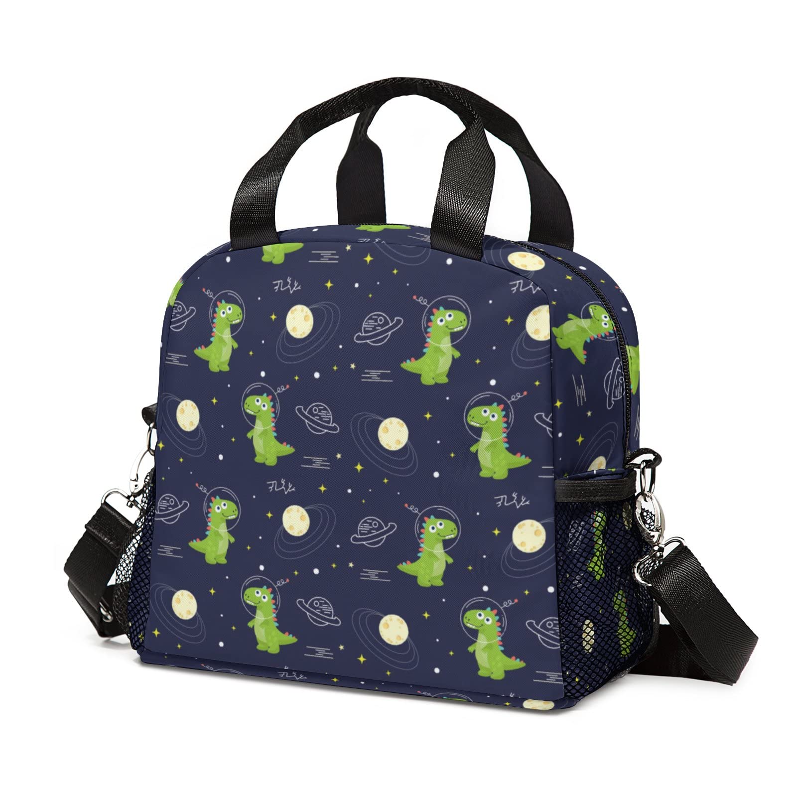 Tuporkam Insulated Lunch Bag for Boys Girls, Dark Blue with Dinosaur, Unisex, Polyester, 10 x 6.5 x 8.9 in