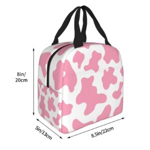 DADABULIU Lunch Bag Pink Cow Print Insulated Lunch Box Cooler Tote for Adults Kid Girl Women Work Office School Picnic Beach Reusable Lunchbox Over 3 Years Old