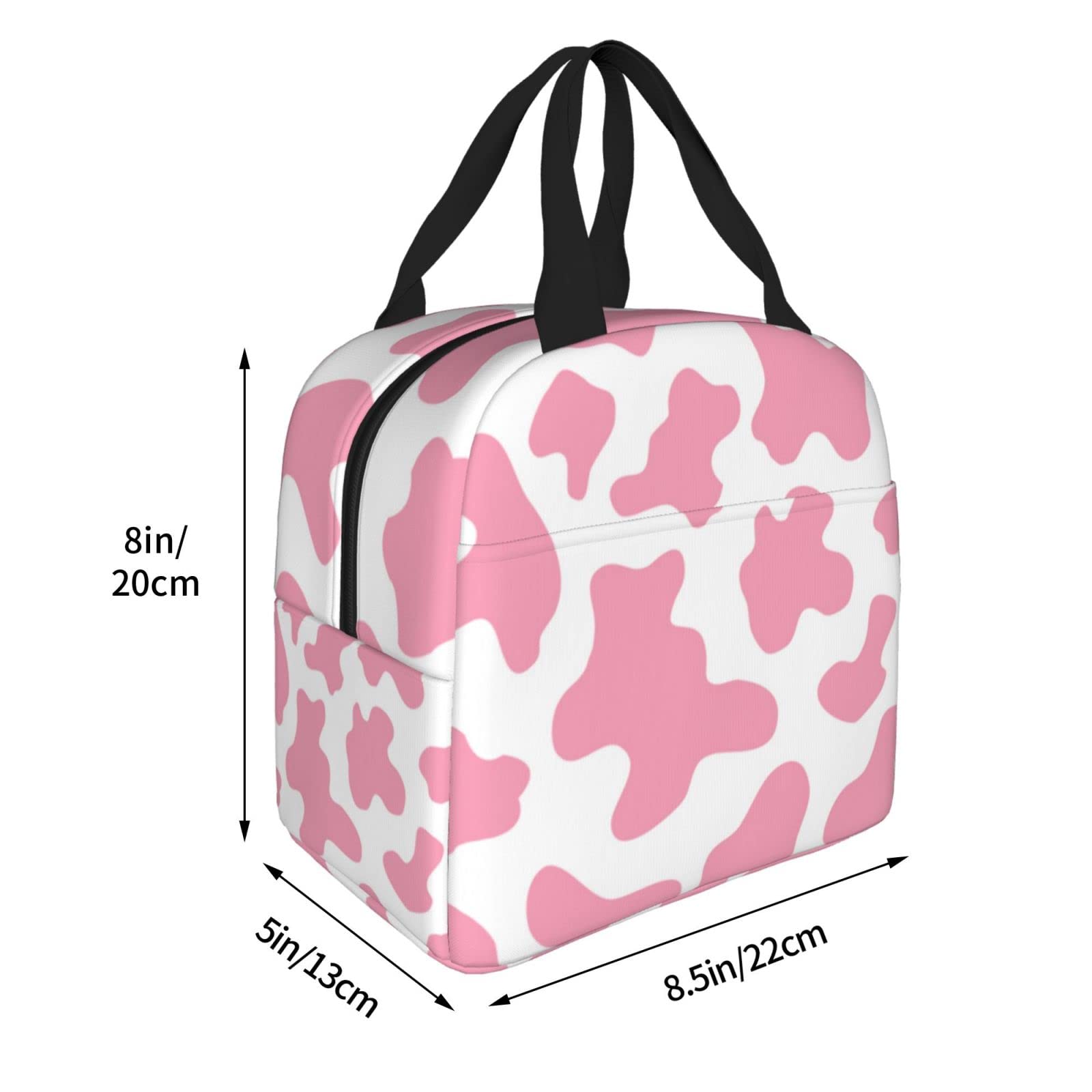 DADABULIU Lunch Bag Pink Cow Print Insulated Lunch Box Cooler Tote for Adults Kid Girl Women Work Office School Picnic Beach Reusable Lunchbox Over 3 Years Old