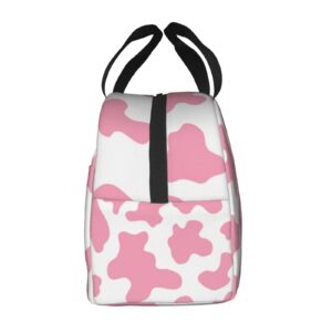 DADABULIU Lunch Bag Pink Cow Print Insulated Lunch Box Cooler Tote for Adults Kid Girl Women Work Office School Picnic Beach Reusable Lunchbox Over 3 Years Old