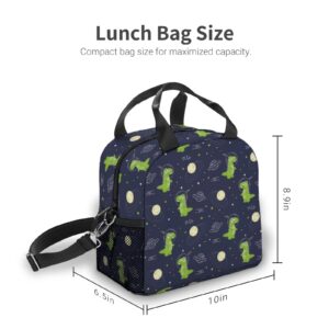 Tuporkam Insulated Lunch Bag for Boys Girls, Dark Blue with Dinosaur, Unisex, Polyester, 10 x 6.5 x 8.9 in