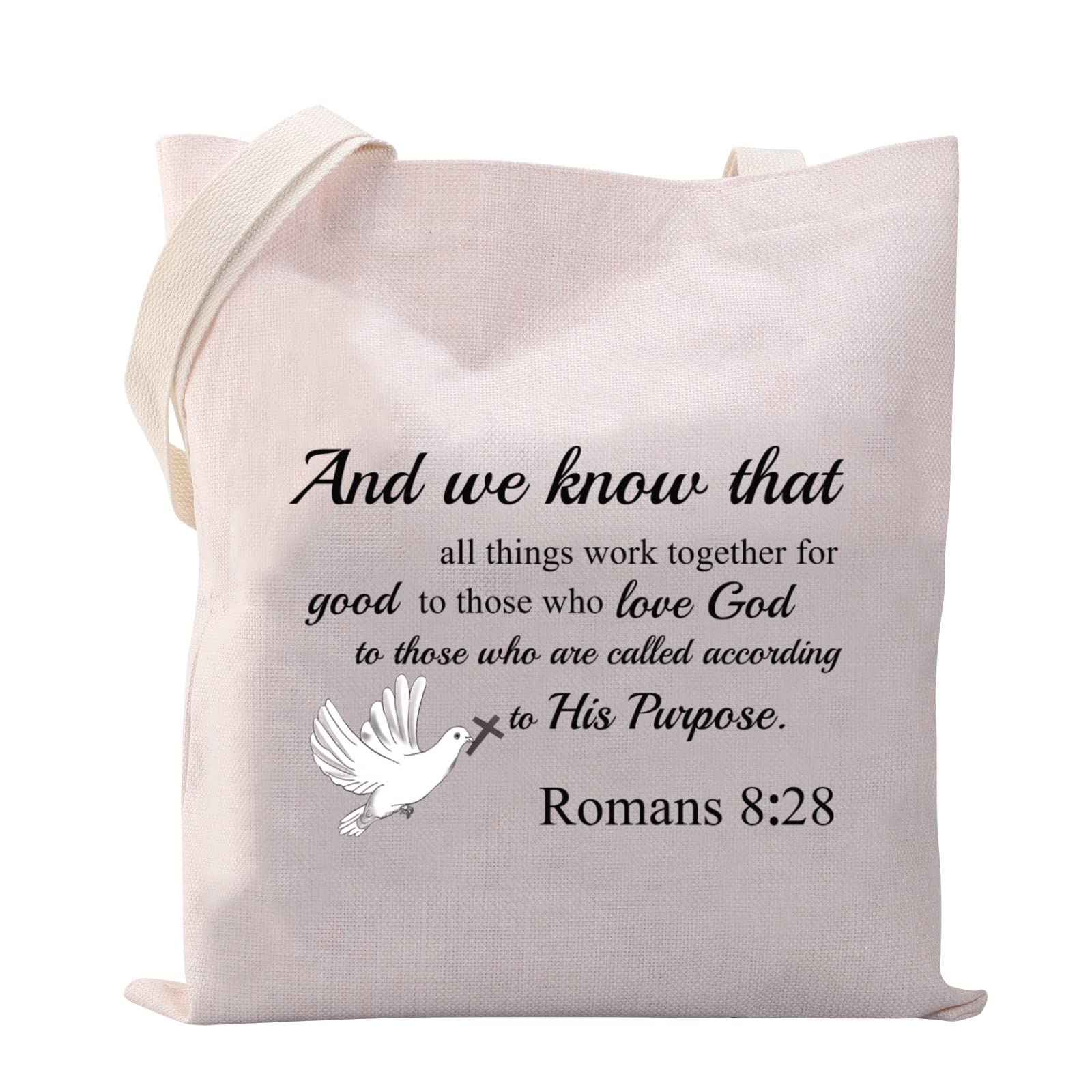 VAMSII Romans 8: 28 Tote Bag Christian Shoulder Bag Bible Verse Gift Bags Scripture Canvas Tote Bag Religious Christian Gifts (Tote Bag)