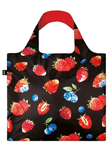 LOQI Juicy Strawberries Reusable Shopping Bag, Red