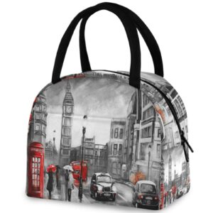 zzwwr stylish london street view big ben reusable lunch tote bag with front pocket zipper closure insulated thermal cooler container bag for man women work picnic travel beach fishing