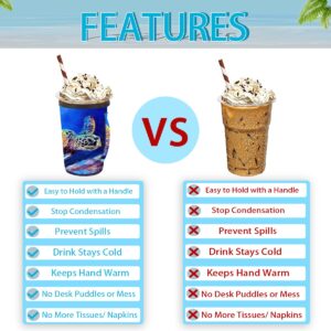 Reusable Iced Coffee Cup Sleeve Sea Turtle Ocean Neoprene Insulated Sleeves Cup Holder with Handle Tumbler Sleeve Insulator Sleeves for Cold Hot Drinks Beverages 32oz