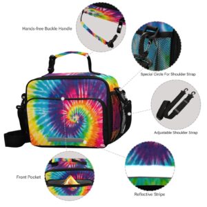 VIGTRO Tie Dye Lunch Bag, Leak-proof Durable Lunch Box with External Mesh Bottle Holder, Colorful Swirl Reusable Insulated Lunchbox Tote/Cooler Bag for Kids Age Over 3 Years Old