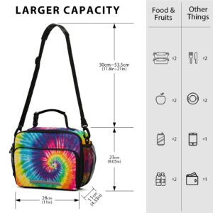 VIGTRO Tie Dye Lunch Bag, Leak-proof Durable Lunch Box with External Mesh Bottle Holder, Colorful Swirl Reusable Insulated Lunchbox Tote/Cooler Bag for Kids Age Over 3 Years Old