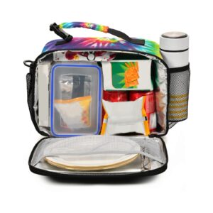 VIGTRO Tie Dye Lunch Bag, Leak-proof Durable Lunch Box with External Mesh Bottle Holder, Colorful Swirl Reusable Insulated Lunchbox Tote/Cooler Bag for Kids Age Over 3 Years Old