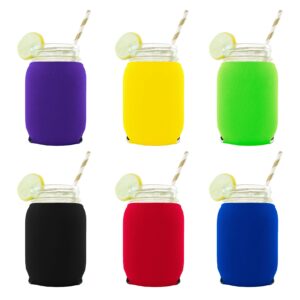 blank neoprene mason jar coolie (fits 16oz jars) (variety color 6 pack)