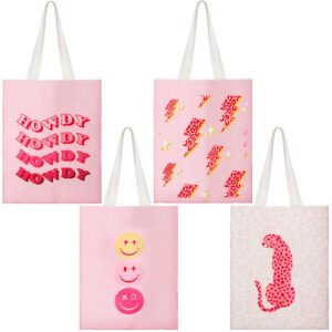 chunful 4 pcs canvas tote bag aesthetic preppy bag reusable graphic tote bag funny cute shoulder grocery bags shopping beach gifts for women friends home travel birthday graduation party supplies