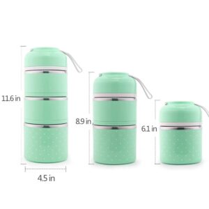 WORTHBUY Stackable Bento Lunch Box Thermal Containers for Hot Food Stainless Steel Leakproof Food Storage Containers with Insulated Lunch Bag for Adult and Office (Green, 3-Layer)