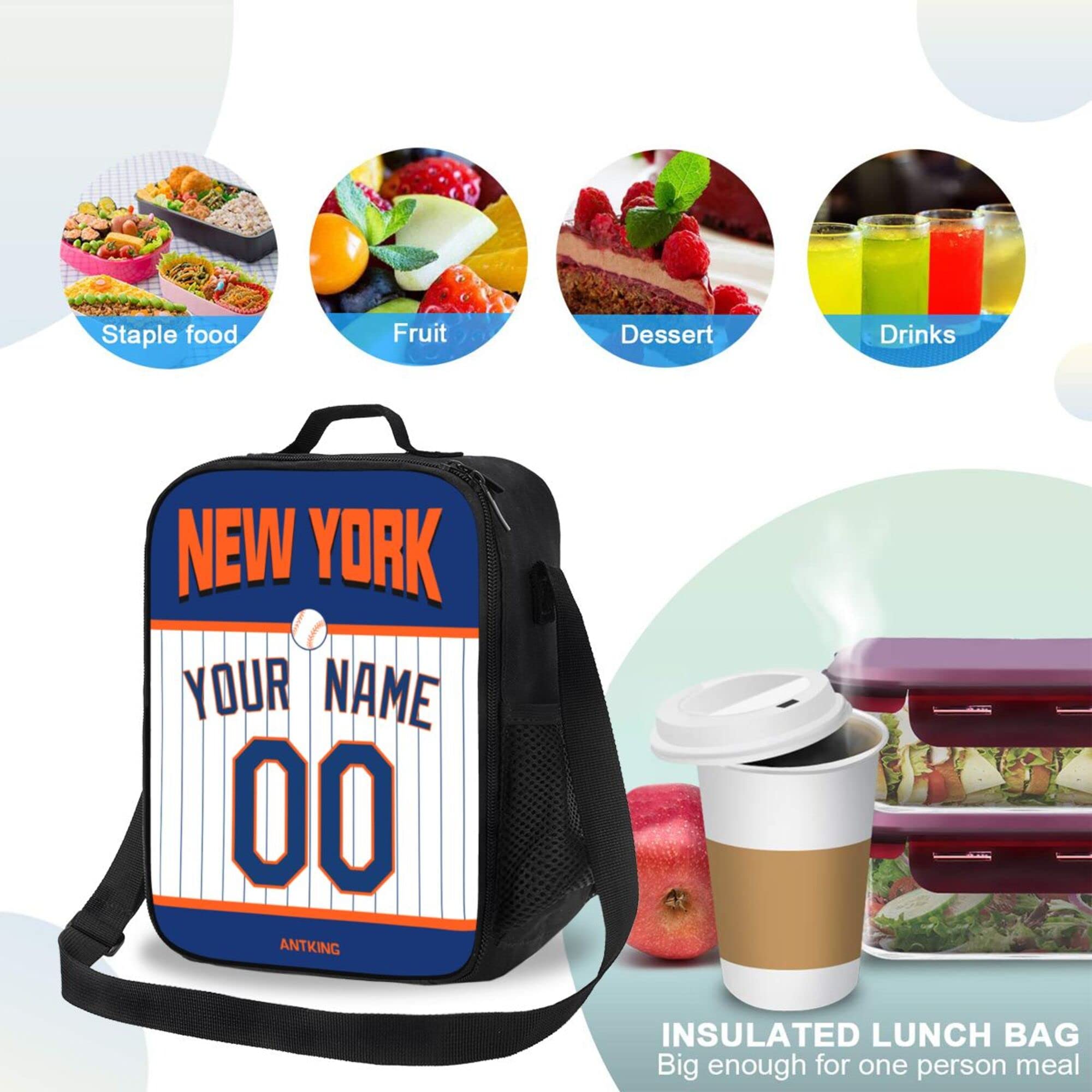 ANTKING New York Lunch Bag Custom Name and Number Lunch Box for Men Women Gifts