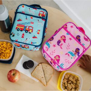 Wildkin Day2Day Kids Lunch Box Bag for Boys & Girls, Perfect for Elementary Lunch Box for Kids, Easy Access Front Pocket, Ideal for Packing Hot or Cold Snacks for School & Travel (Firefighters)