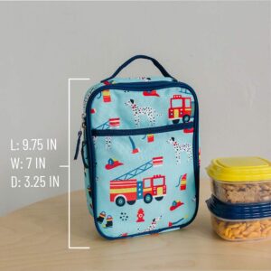 Wildkin Day2Day Kids Lunch Box Bag for Boys & Girls, Perfect for Elementary Lunch Box for Kids, Easy Access Front Pocket, Ideal for Packing Hot or Cold Snacks for School & Travel (Firefighters)