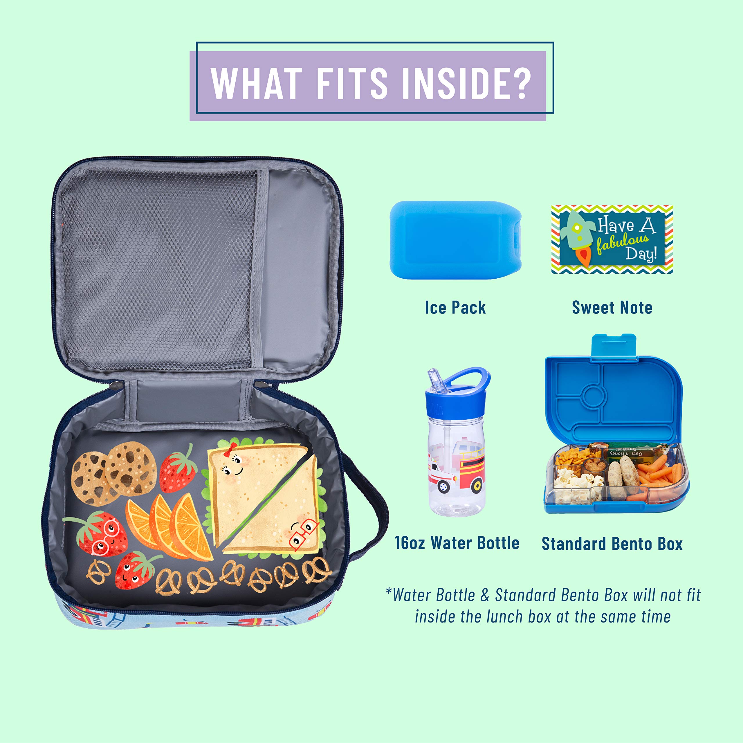 Wildkin Day2Day Kids Lunch Box Bag for Boys & Girls, Perfect for Elementary Lunch Box for Kids, Easy Access Front Pocket, Ideal for Packing Hot or Cold Snacks for School & Travel (Firefighters)