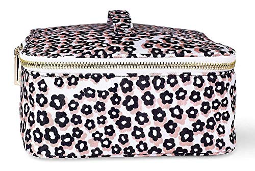 kate spade new york Insulated Lunch Carrier Bag for Women, Travel Makeup Bag, Leopard Floral Toiletry Bag with Double Zipper Close and Top Handle, Flair Flora