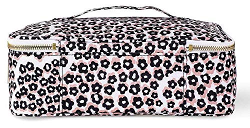 kate spade new york Insulated Lunch Carrier Bag for Women, Travel Makeup Bag, Leopard Floral Toiletry Bag with Double Zipper Close and Top Handle, Flair Flora