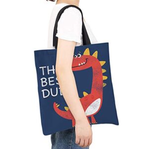 Moslion Dinosaur Tote Bag Cute Cartoon Wild Safari Animal Red Baby Dinosaur Canvas Bag Large Shoulder Handbag Reusable Shopping Bags for Women 15x16 Inch Navy Blue