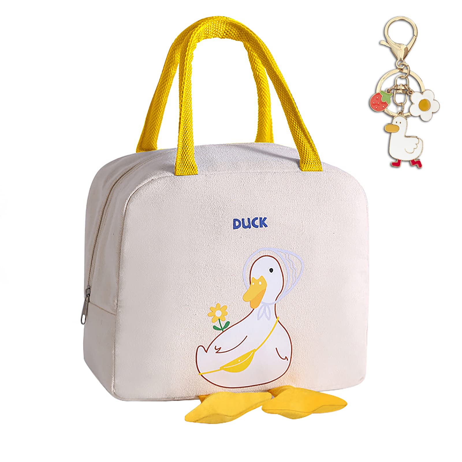 Kawaii Lunch Bag Cute Duck Lunch Box Insulated Bag Reusable Tote Bag for Hot or Cold Work, Picnic, Travel