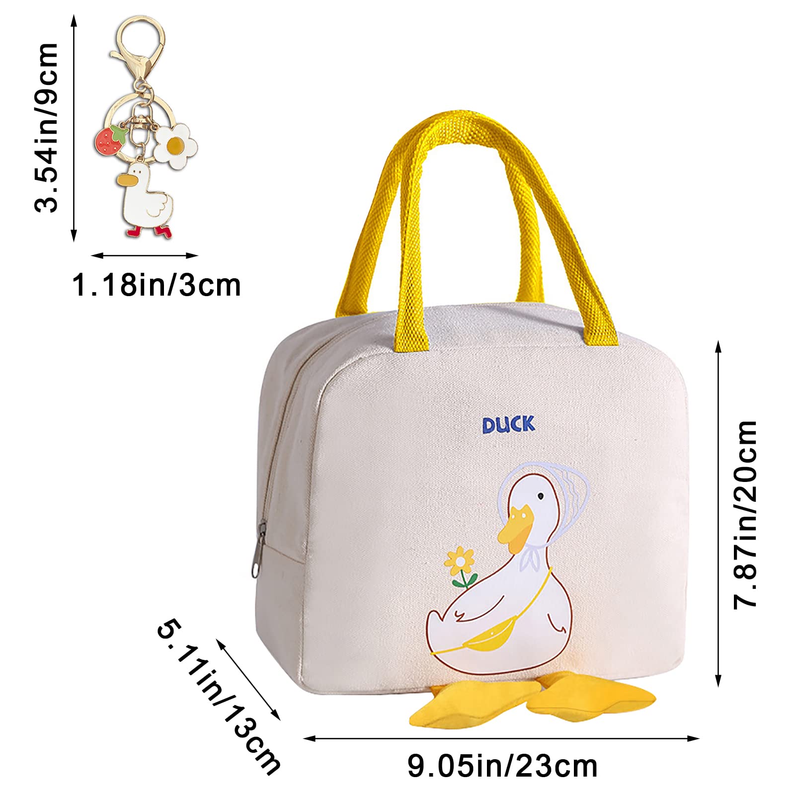 Kawaii Lunch Bag Cute Duck Lunch Box Insulated Bag Reusable Tote Bag for Hot or Cold Work, Picnic, Travel