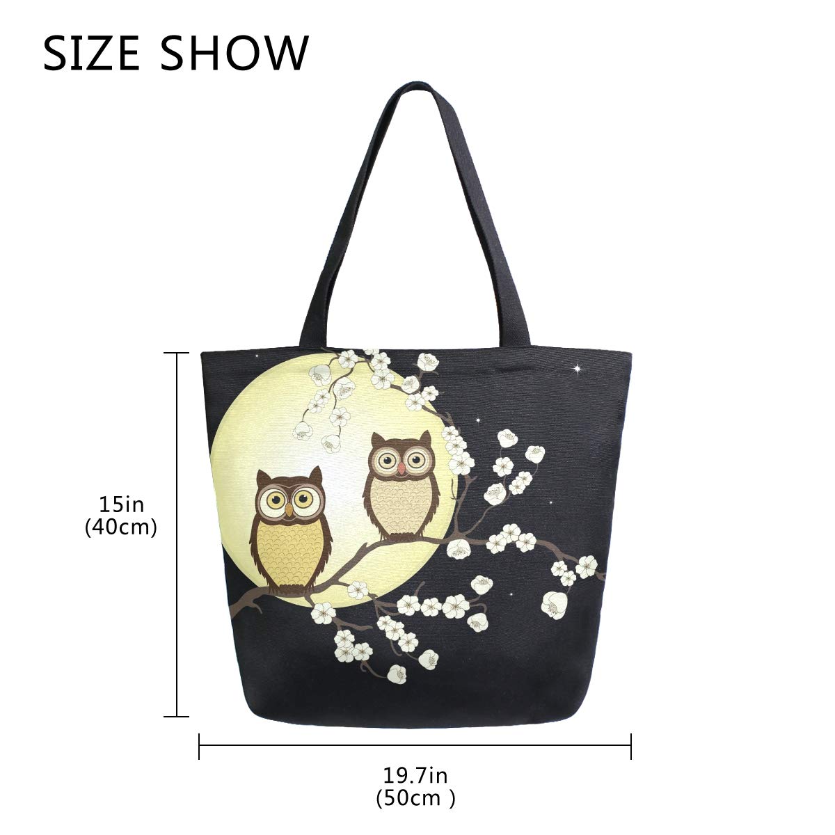 ALAZA Owls On Cherry Tree Branch Canvas Tote Bag Top Handle Purses Large Totes Reusable Handbags Cotton Shoulder Bags for Women Travel Work Shopping Grocery