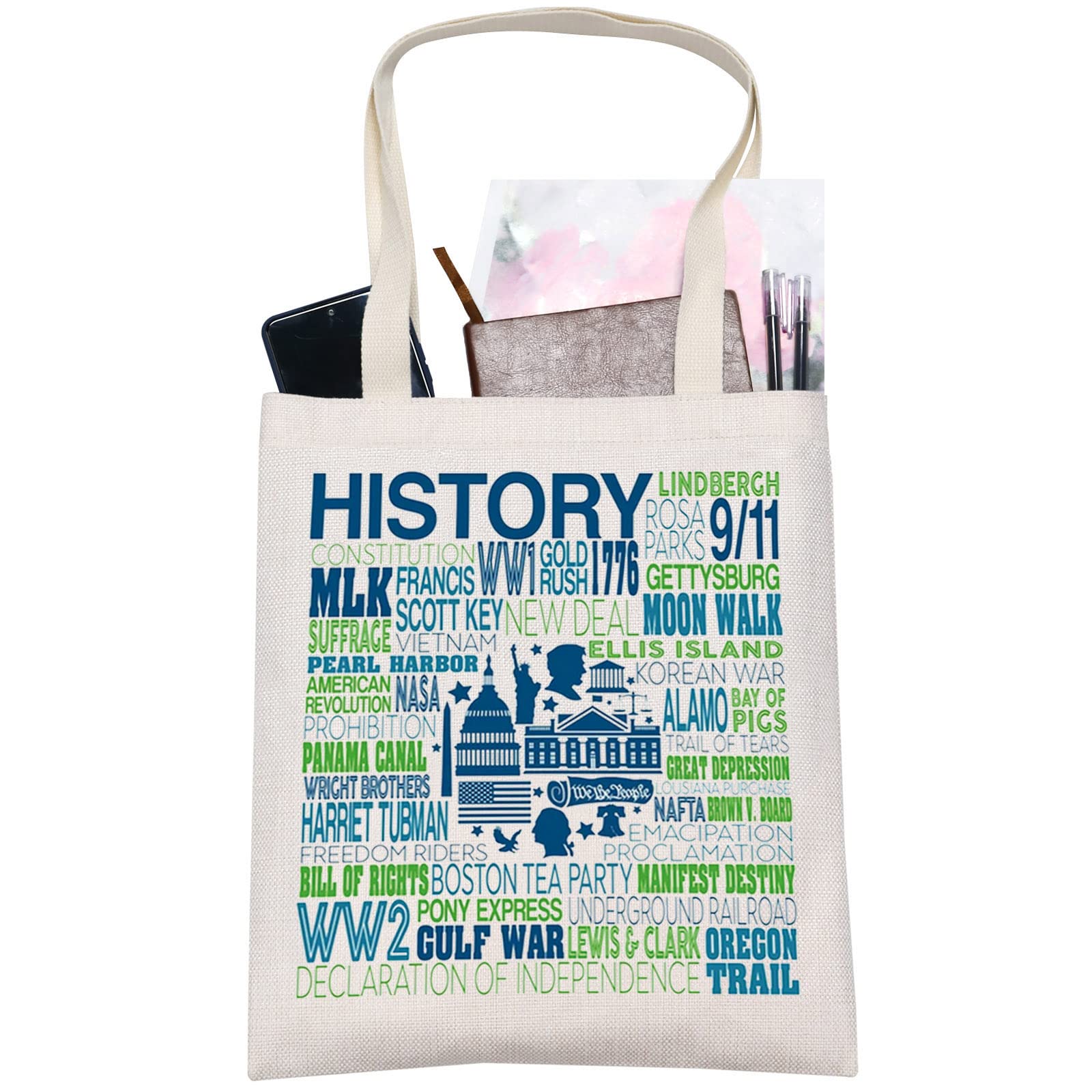 LEVLO America History Canvas Tote Bag Gift For History Teacher Student American History Shoulder Bag For History Lover (History Tote)