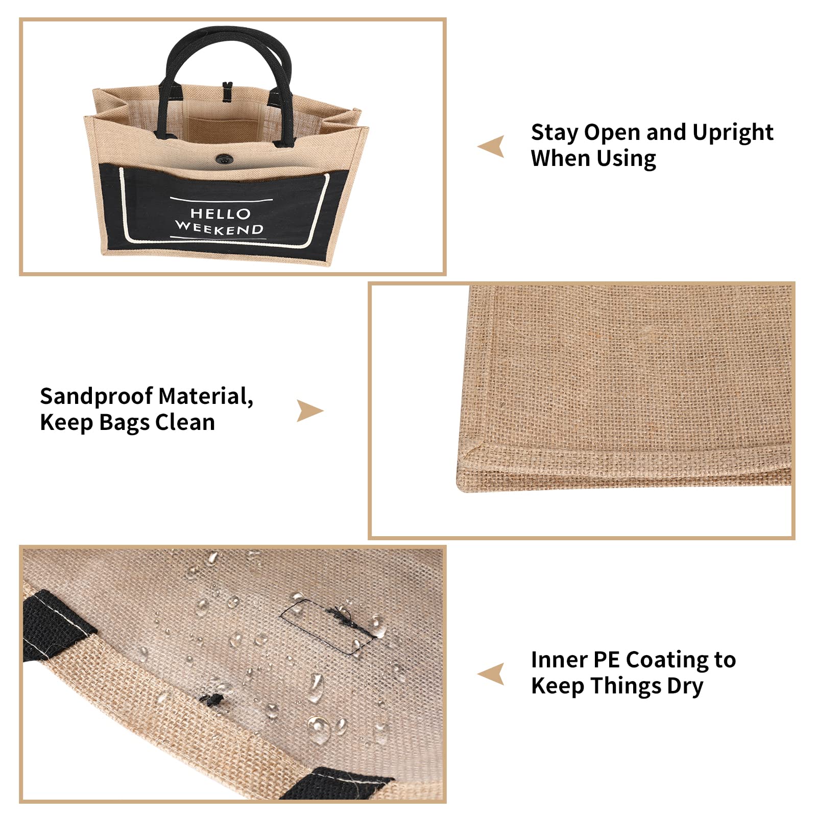 Beach Tote Bag for Women 2 Pack - Burlap Jute Reusable Gift Favors Bag with handles for Bridesmaid Grocery Shoppiing straw bag