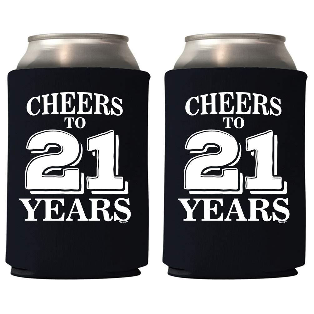 Veracco Cheers To 21 Years Twenty First Can Coolie Holder 21st Birthday Gift Party Favors Decorations (Black, 12)