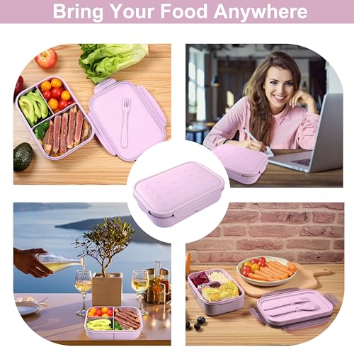 Jeopace Bento Box Adult Lunch Box,Bento Box for Adult,Lunch Containers for Adults with 3 Compartmrnts,Kids Bento Lunch Box Leakproof Microwave Safe(Flatware Included,Purple)