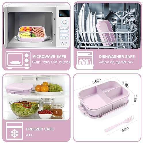 Jeopace Bento Box Adult Lunch Box,Bento Box for Adult,Lunch Containers for Adults with 3 Compartmrnts,Kids Bento Lunch Box Leakproof Microwave Safe(Flatware Included,Purple)