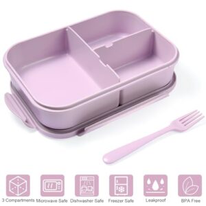 Jeopace Bento Box Adult Lunch Box,Bento Box for Adult,Lunch Containers for Adults with 3 Compartmrnts,Kids Bento Lunch Box Leakproof Microwave Safe(Flatware Included,Purple)