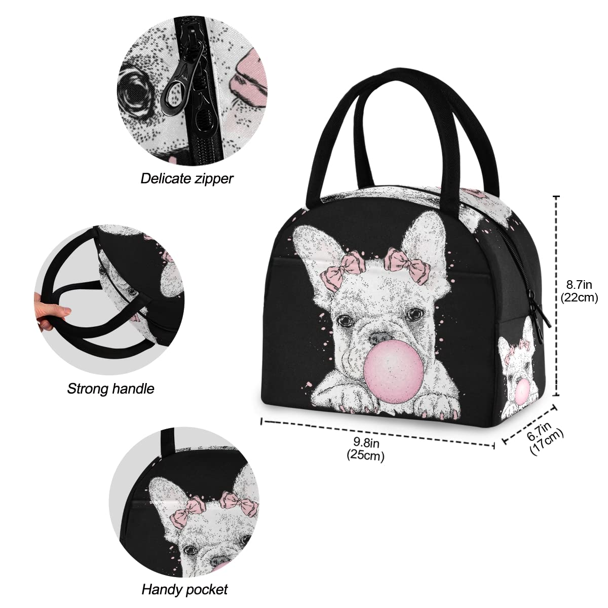 Lunch Bag Tote Bag Cute French Bulldog Picnic Travel Cooler Lunch Holder Lunch Handbags Box