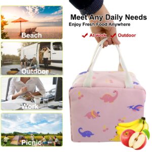 Mziart Insulated Lunch Bag for Women Men Cute Dinosaur Reusable Lunch Box Kawaii Thermal Lunch Tote Bag Meal Prep Bento Lunch Cooler Bag for Office Work Travel Picnic (Blue)