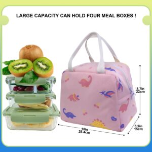 Mziart Insulated Lunch Bag for Women Men Cute Dinosaur Reusable Lunch Box Kawaii Thermal Lunch Tote Bag Meal Prep Bento Lunch Cooler Bag for Office Work Travel Picnic (Blue)