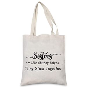 LEVLO Funny Sister Tote Bags Sisters Are Like Chubby Thighs They Stick Together Shopping Bags Birthday Tote Bags (Sisters Are Like Chubby Thighs)